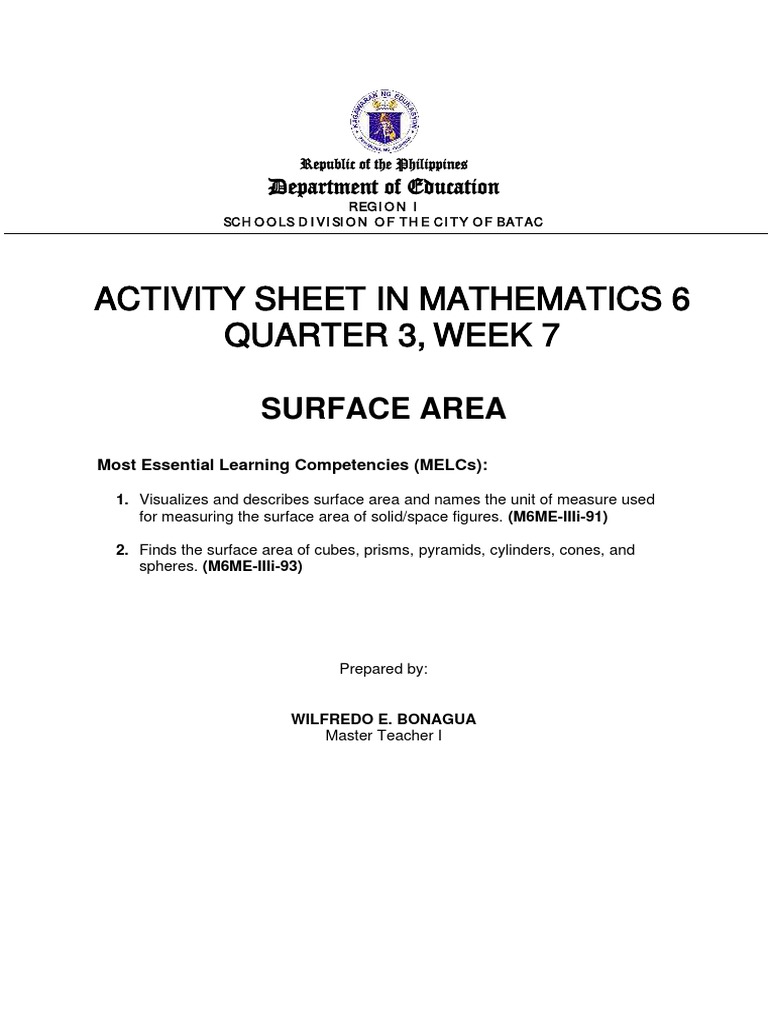 Math 6 - Q3 - W7 - FINAL | Download Free PDF | Area | Sphere