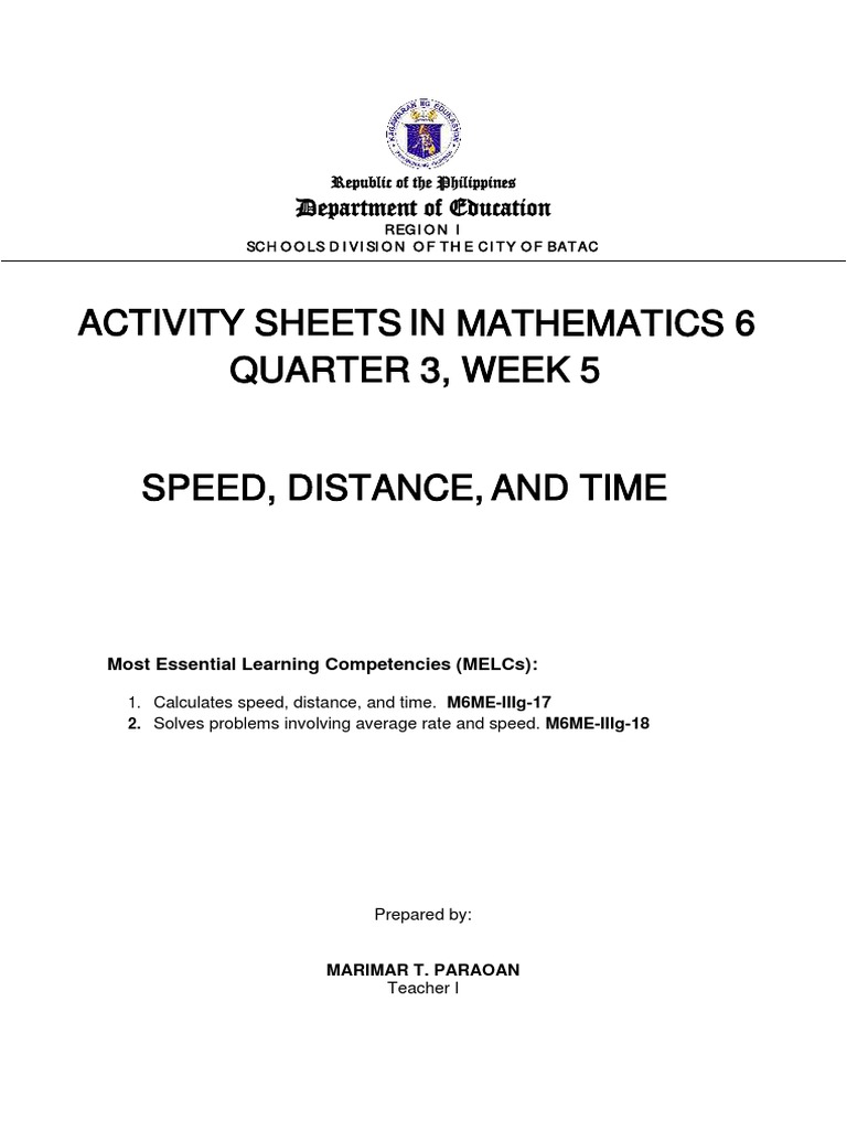 Math 6 - Q3 - W5 - FINAL | PDF | Speed | Distance