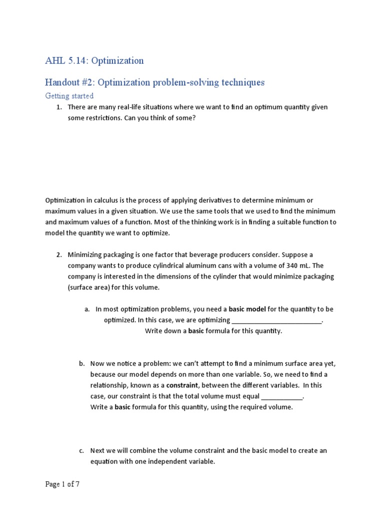AA514 Handout2 Optimization Problem Solving Techniques | Download Free PDF | Mathematical ...