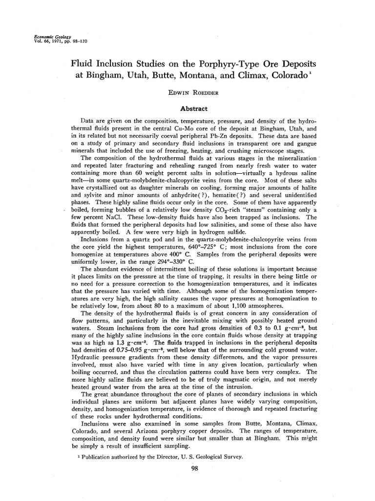 Fluid Inclusion On Porphyry | PDF | Physical Sciences | Chemistry