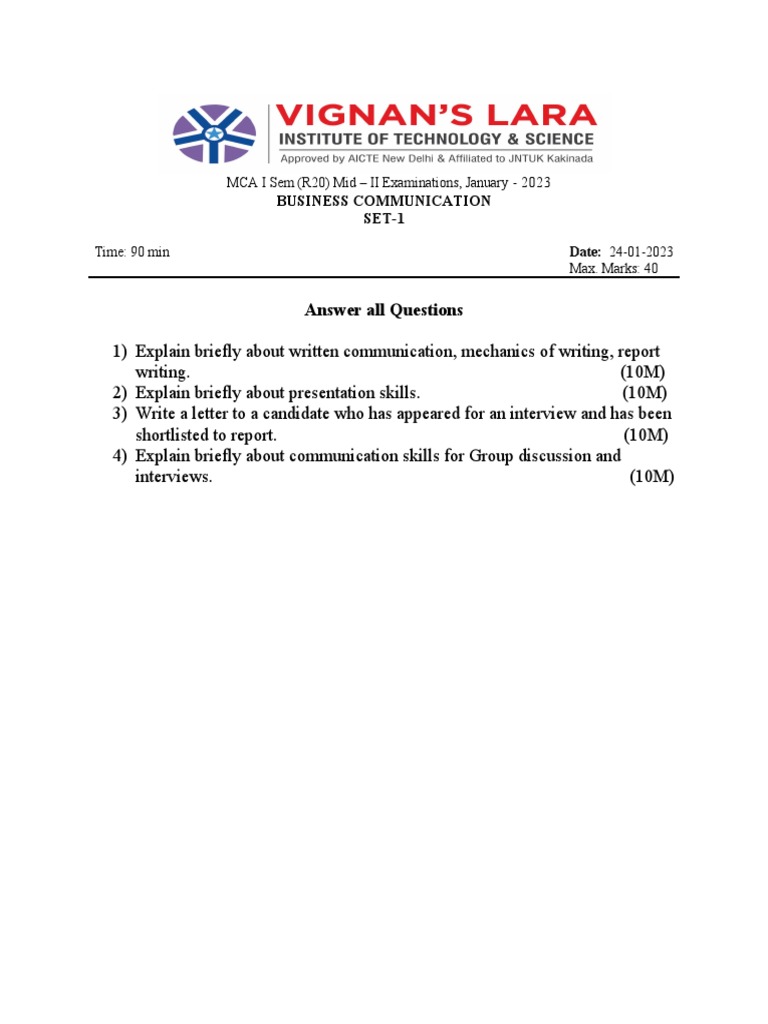 Business Communication Exam Questions | PDF