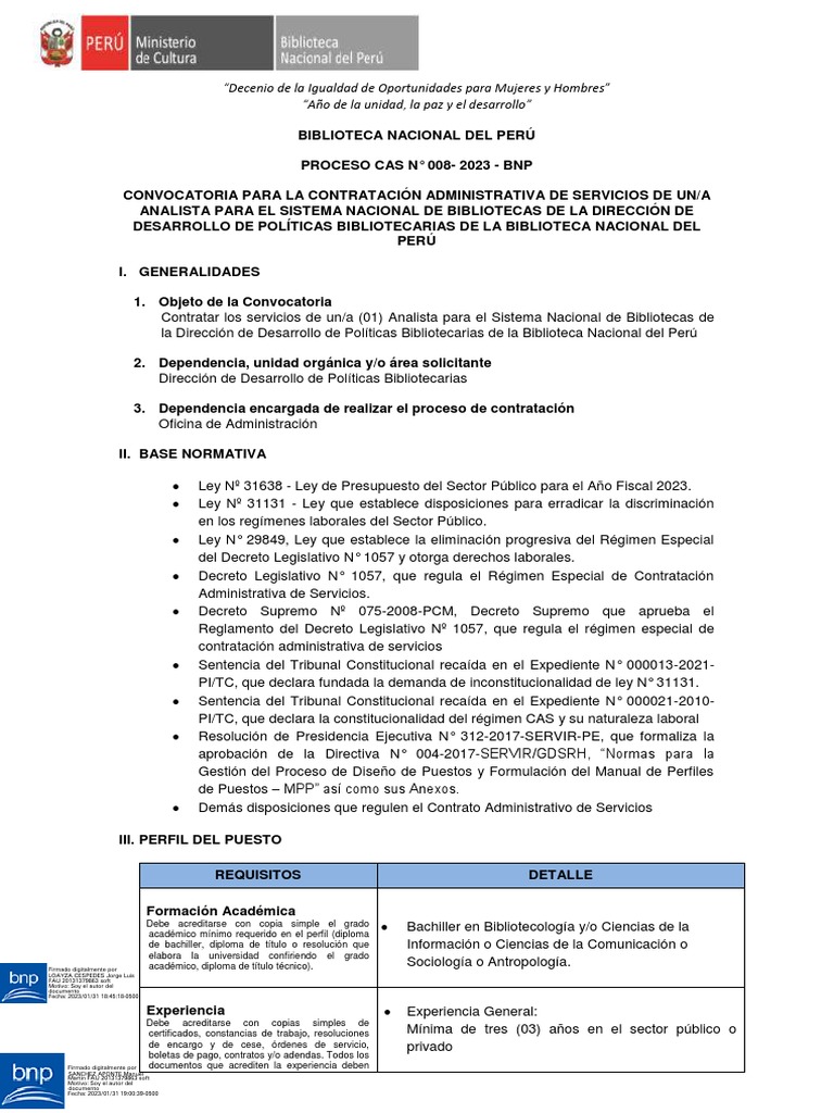 CAS 008-2023-DDPB Suscrito | PDF | Perú | Bibliotecas