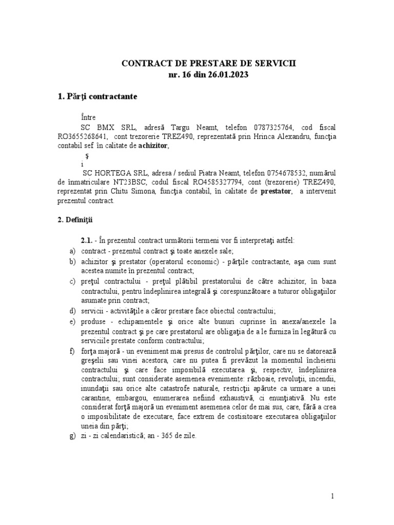 Contractul de Prestări Servicii | PDF