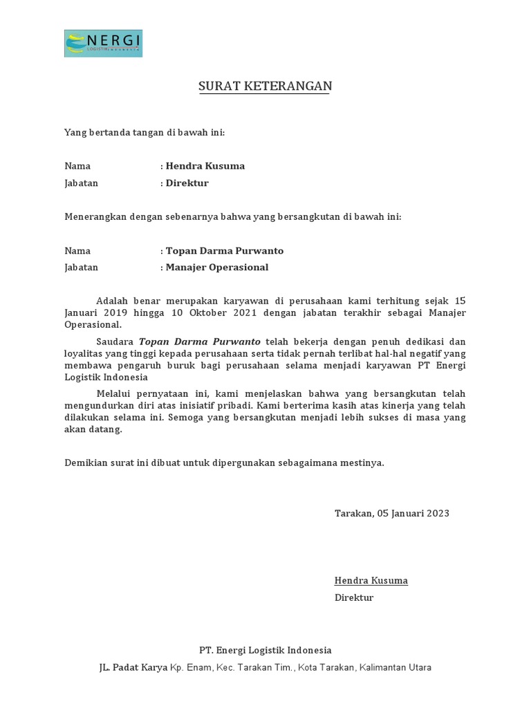 Contoh Surat Paklaring | PDF