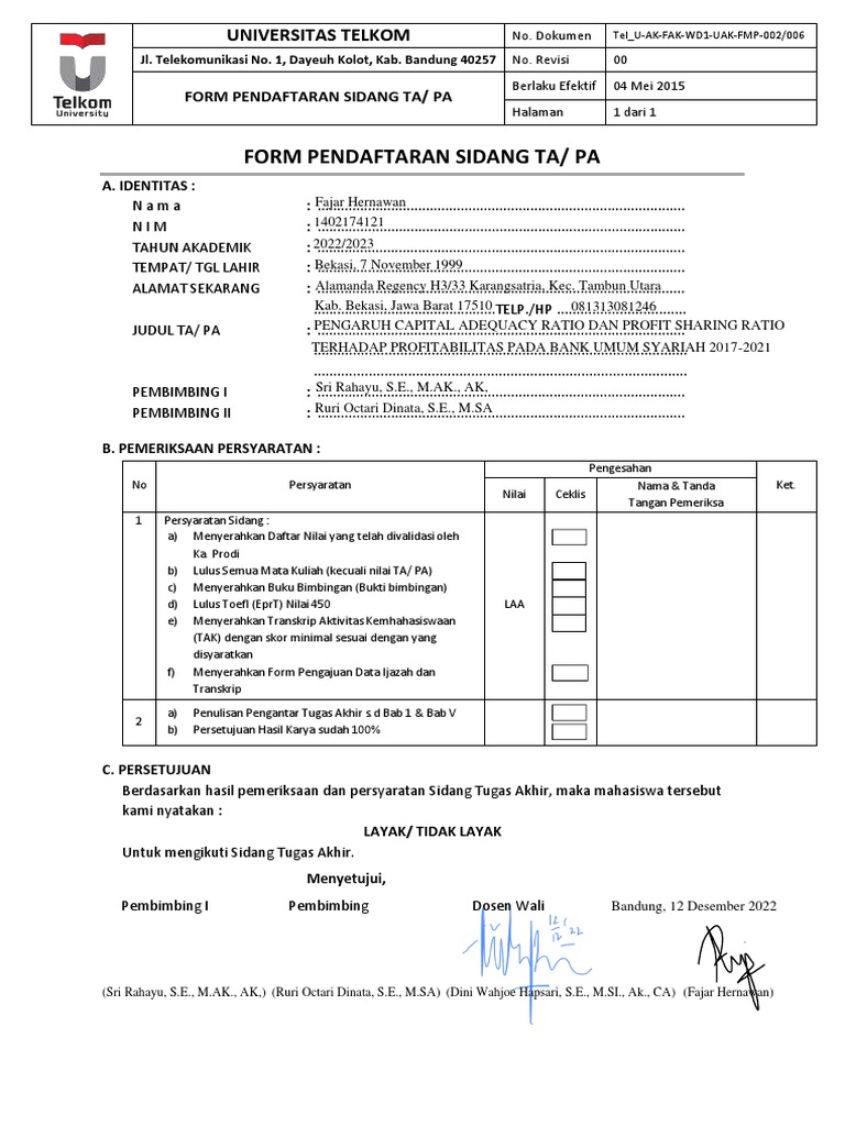 Form Pendaftaran Sidang TA-PA-1 | PDF