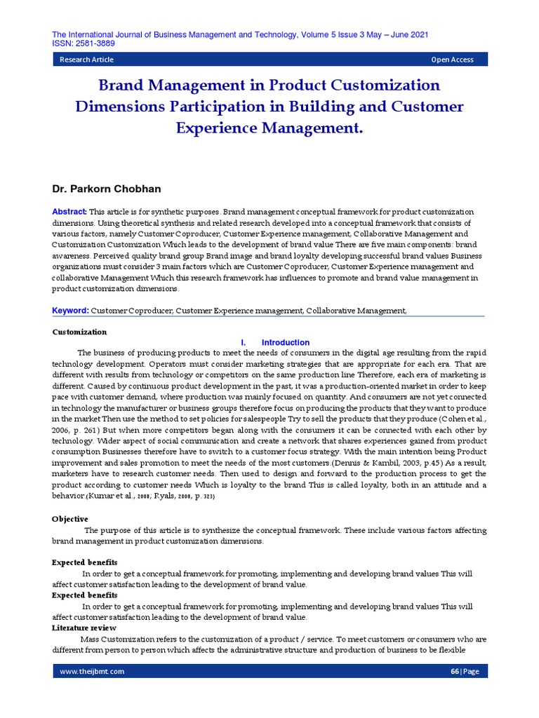 Brand Management in Product Customization Dimensions Participation in ...