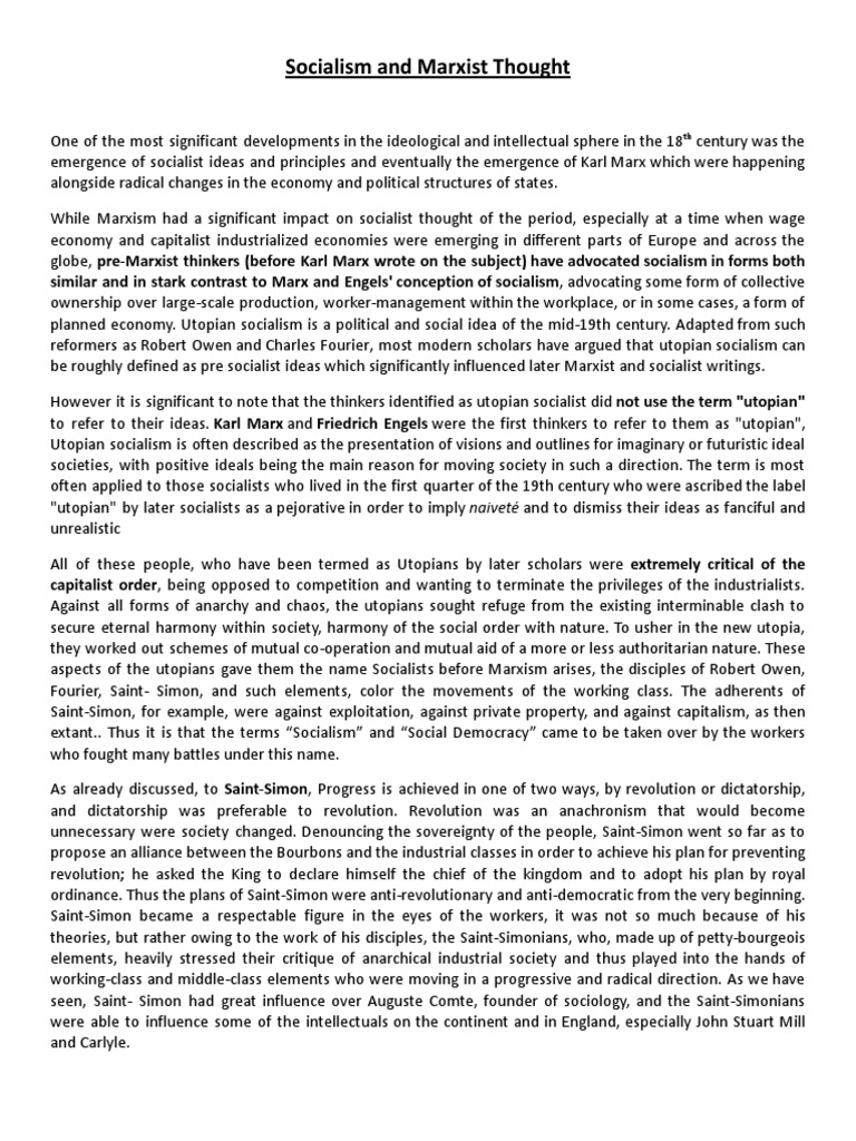 Utopian Socialism and Marx's Influence | PDF | Karl Marx | Socialism