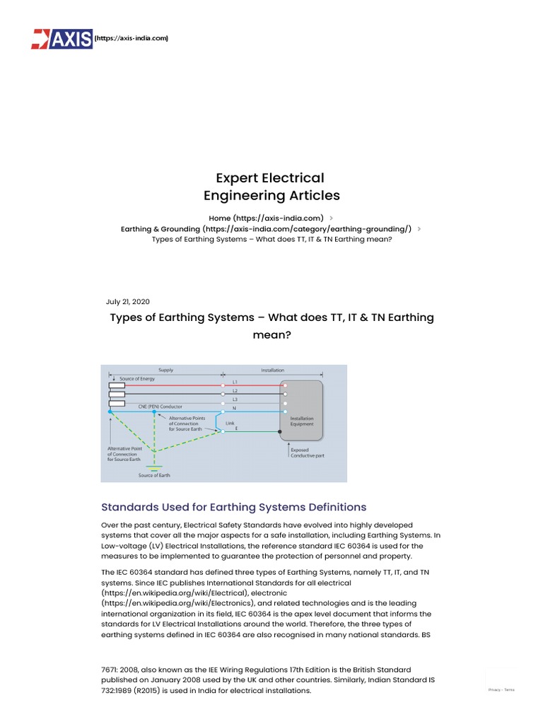 Types of Earthing Systems - What Is TT, IT & TN Earthing | PDF ...