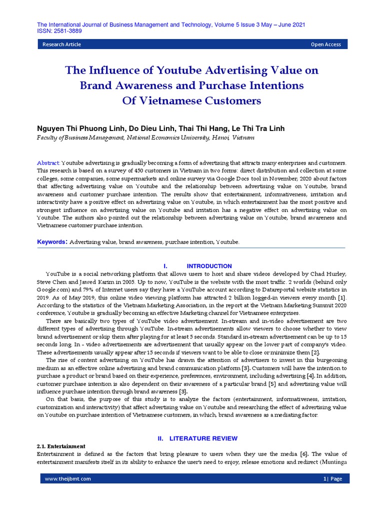 The Influence of Youtube Advertising Value On Brand Awareness and ...