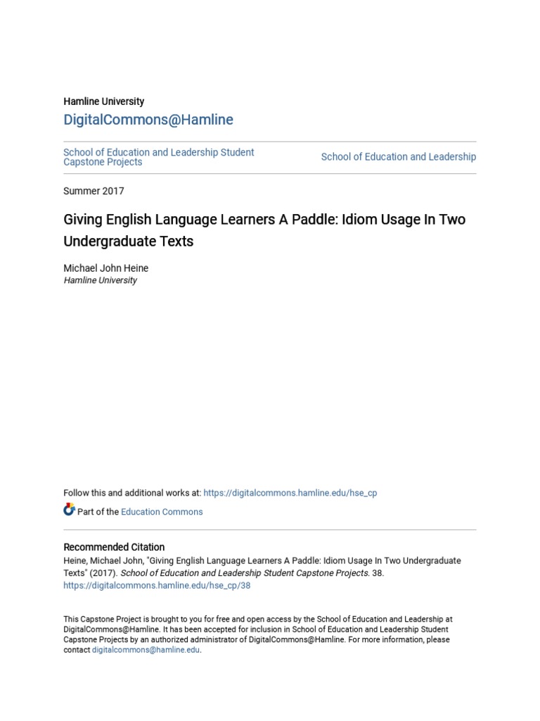 Giving English Language Learners A Paddle - Idiom Usage in Two Und ...