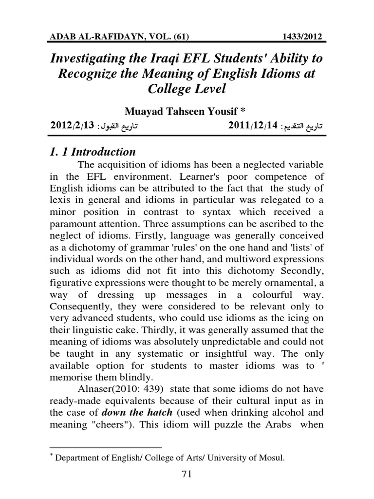 RADAB Volume 42 Issue 61 Pages 71-100 | PDF | Idiom | Grammar RADAB Volume 42 Issue 61 Pages 71-100 | PDF | Idiom | Grammar