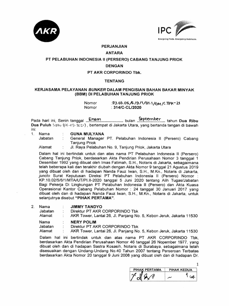 Scan Perjanjian Bunker AKR | PDF