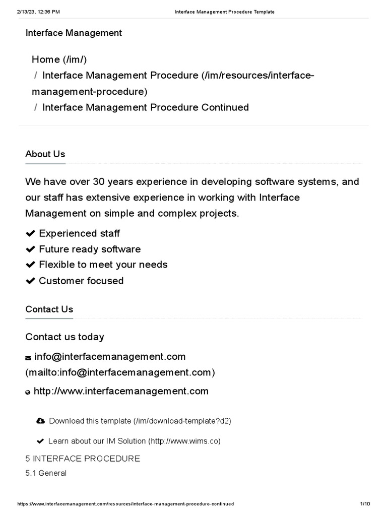 Interface Management Procedure Template | PDF | Interface (Computing ...