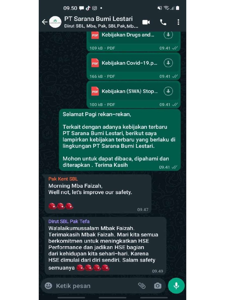 Bukti Sosialisasi Kebijakan K3L Via WA | PDF