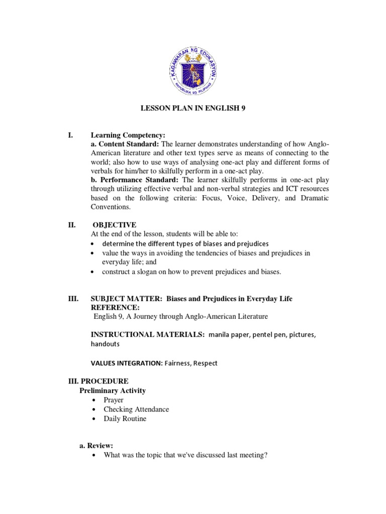 Biases and Prejudice - LP | PDF | Bias | Lesson Plan