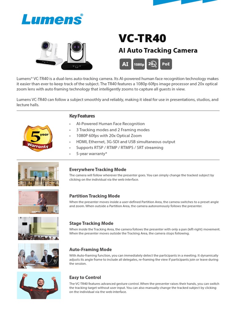 VC TR40 - DataSheet - English 2022 0823 | PDF | Camera | Hdmi