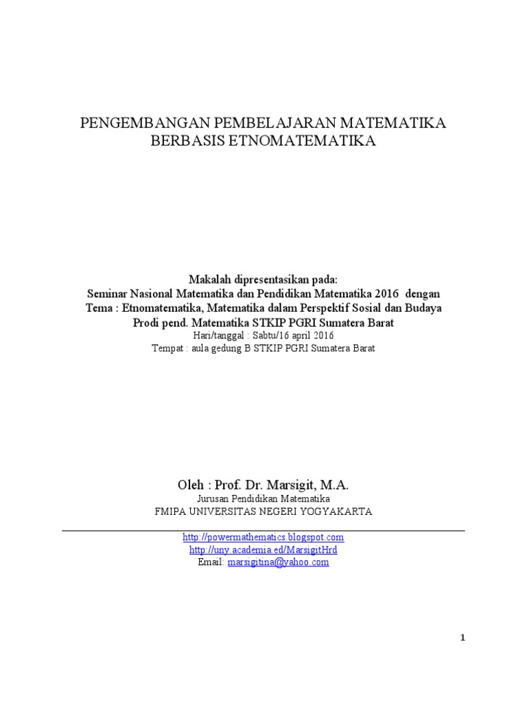 Pengembangan Pembelajaran Matematika Berbasis Etnomatematika | PDF