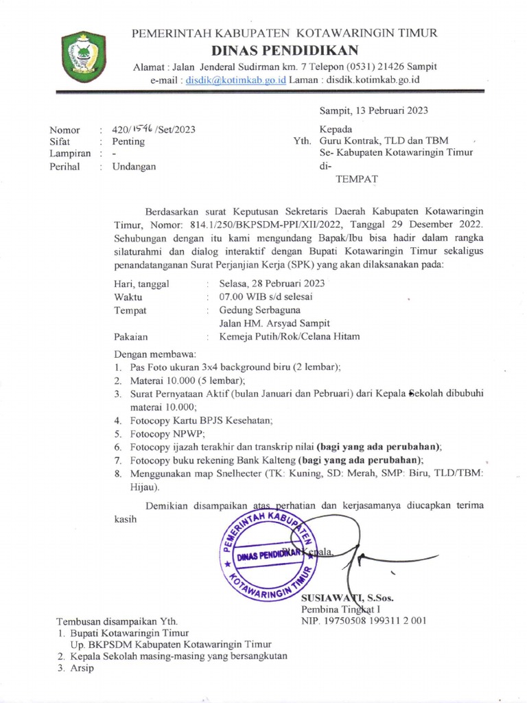 Undangan Tanda Tangan SPK Kontrak | PDF