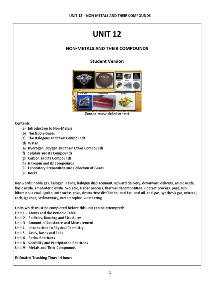 Non-Metals & Compounds Guide | PDF | Chlorine | Iodine