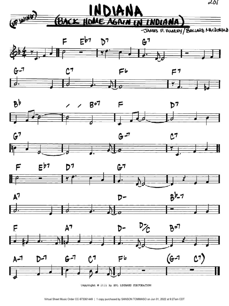 Indiana (Back Home Again In) - Lead | PDF