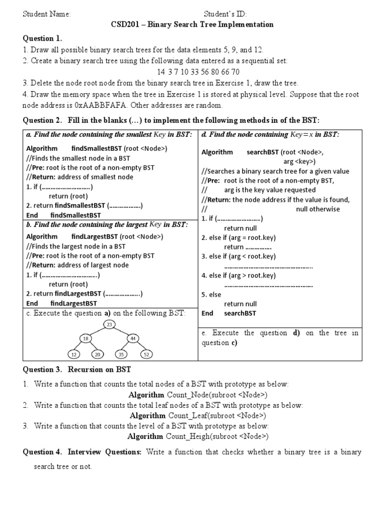 CSD201 BST Implementation | PDF | Algorithms And Data Structures ... CSD201 BST Implementation | PDF | Algorithms And Data Structures ...