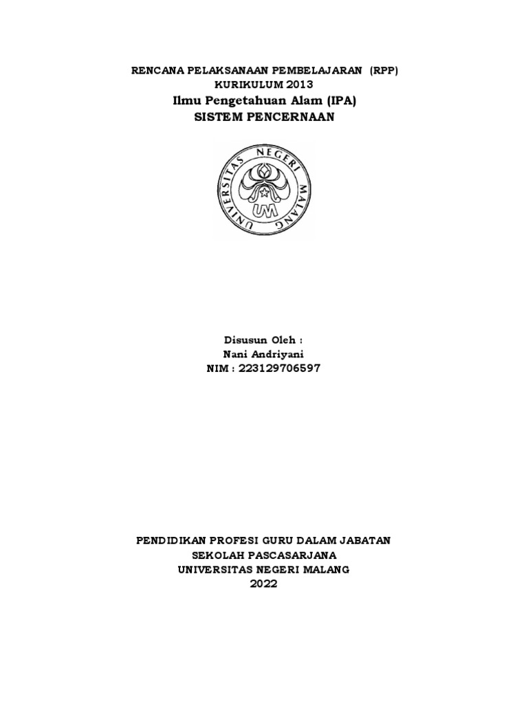 RPP Nutrisi Nani Nim 223129706597 | PDF