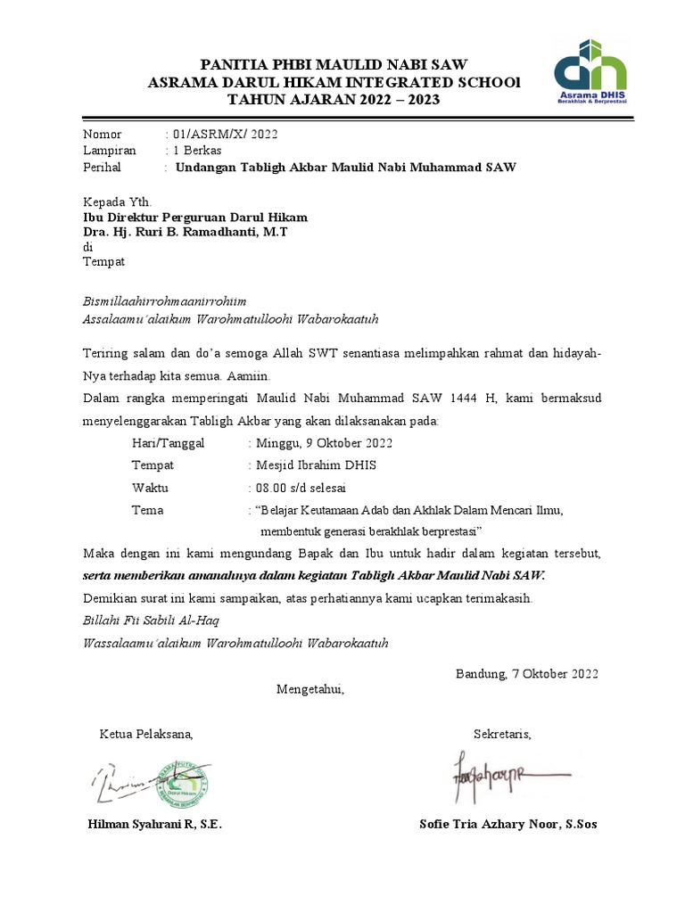 Revisi Surat Undangan PHBI Maulid Nabi | PDF
