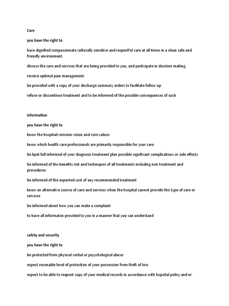 Patients Rights and Responsibility | PDF | Patient | Privacy