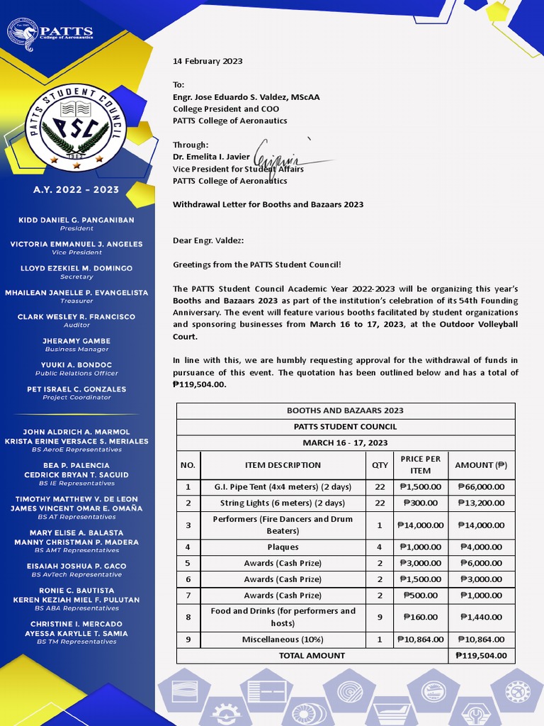 Booths and Bazaars 2023 - Withdrawal Letter | PDF