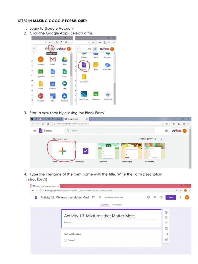 Steps in Making Google Forms Quiz | PDF