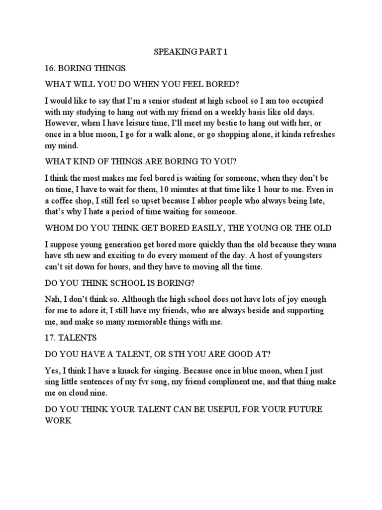 Speaking Part 1 | PDF | Language Arts & Discipline