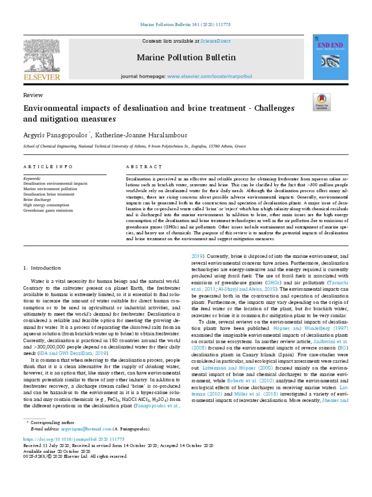 Environmental Impacts of Desalination and Brine Treatment - Challenges ...