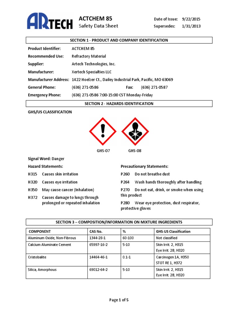 MSDS Actchem-Usa | PDF | Firefighting | Silicon Dioxide