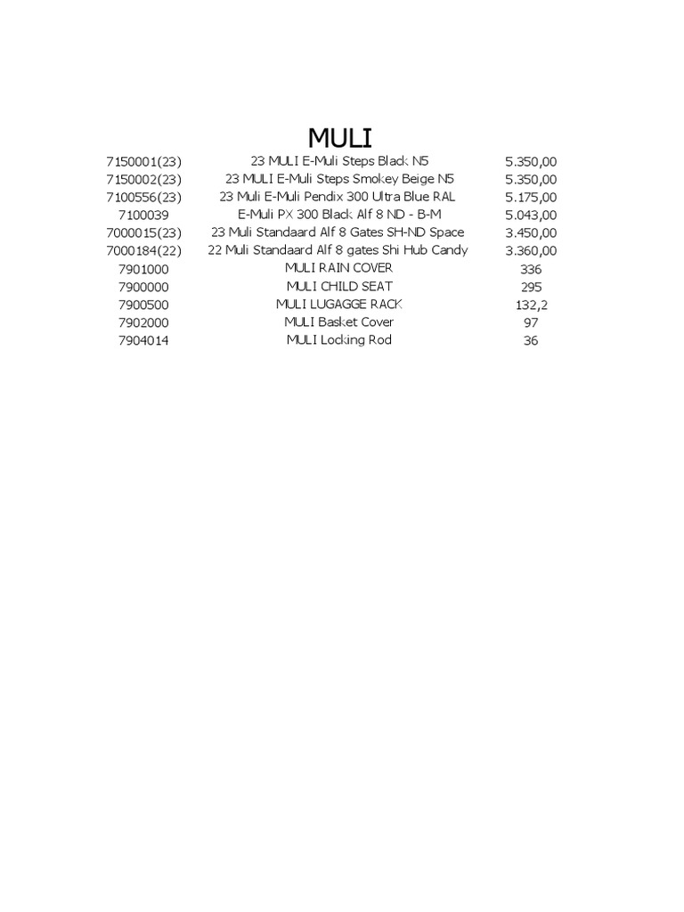 Muli Product Catalog and Pricing 2023 | PDF
