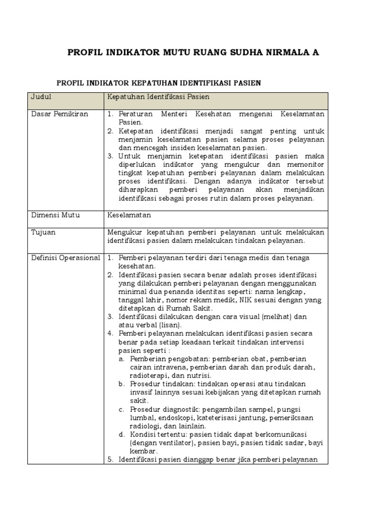 Profil Indikator Mutu Ruang Sudha Nirmala A | PDF