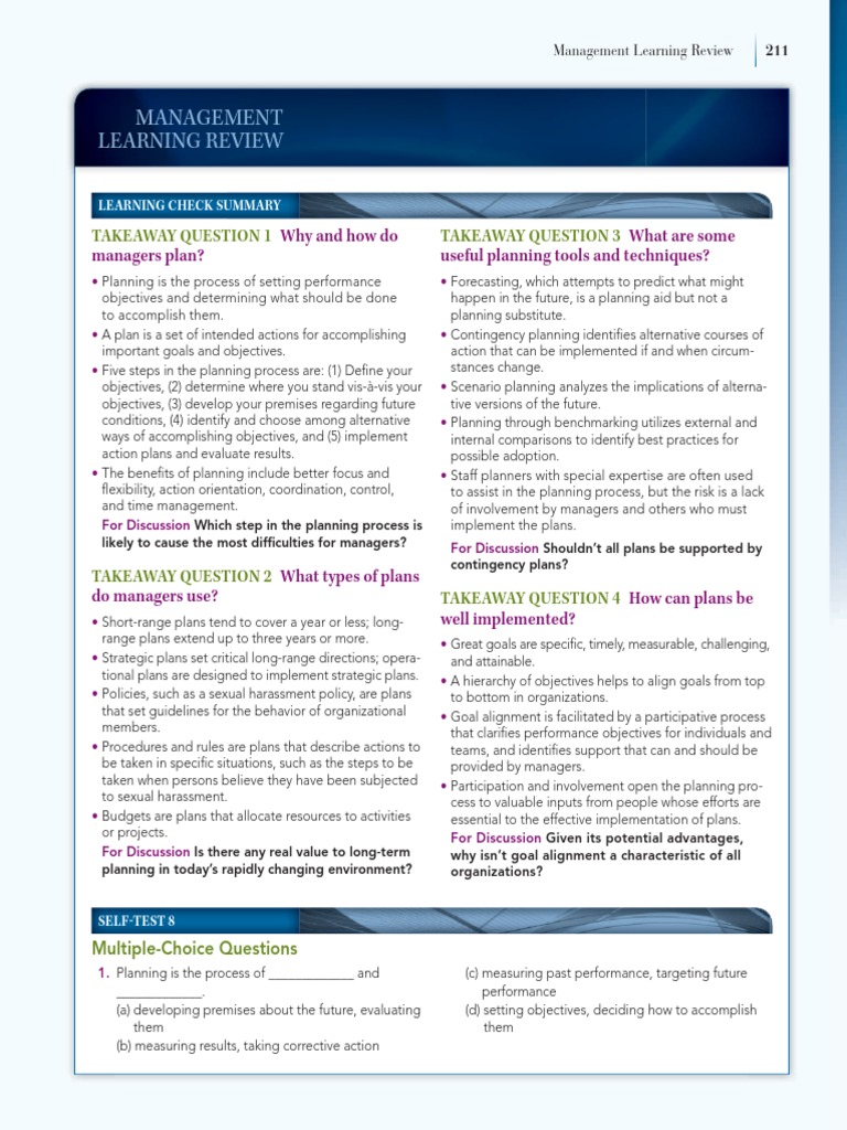 ch8 Self Assess | Download Free PDF | Planning | Goal