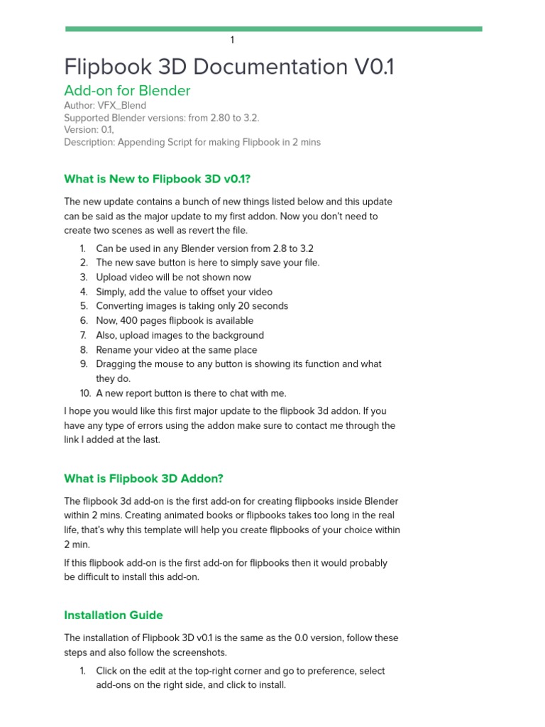 Flipbook 3D Documentation V0.1 | PDF | Blender (Software) | Screenshot