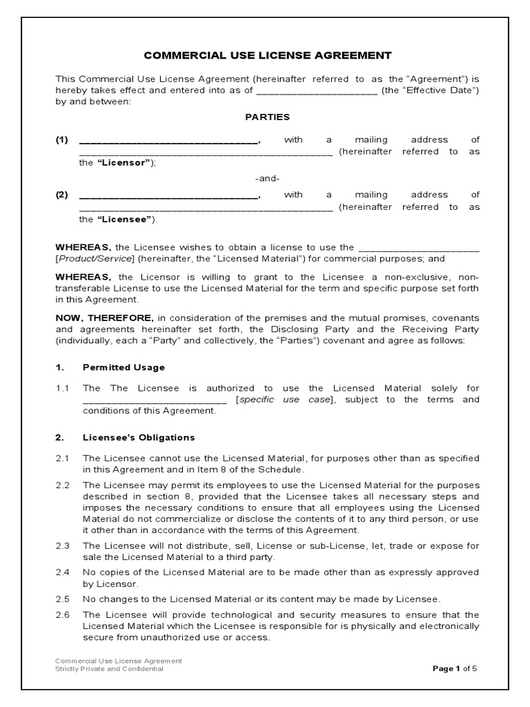 Commercial Use License Agreement | PDF | License | Private Law