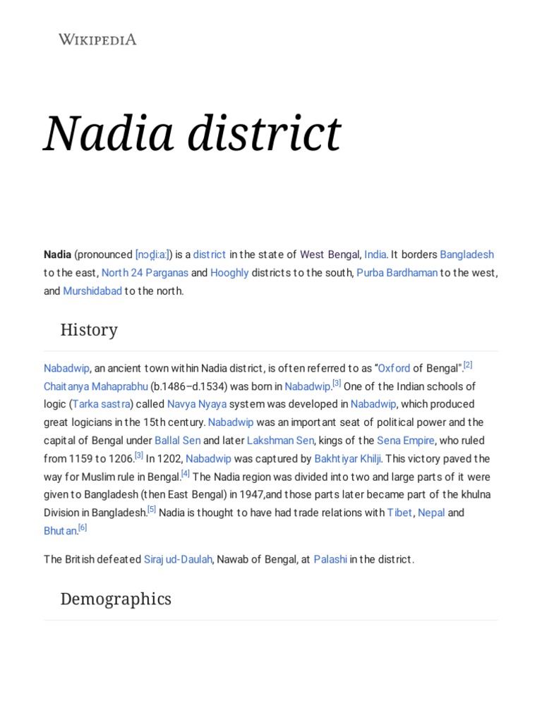 Nadia District - Wikipedia | PDF