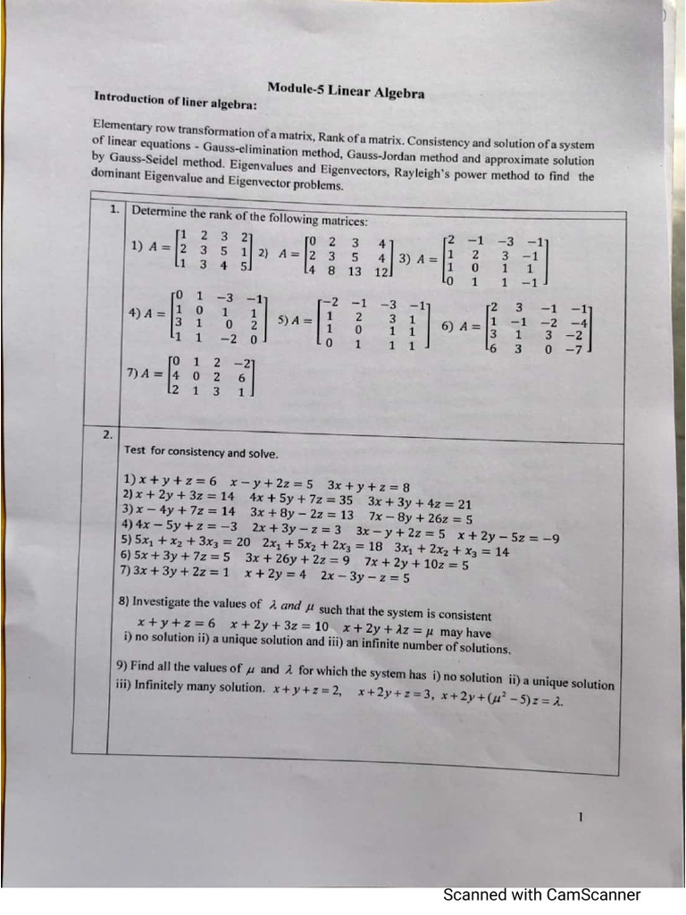 Unit-5 Linear Algebra | PDF