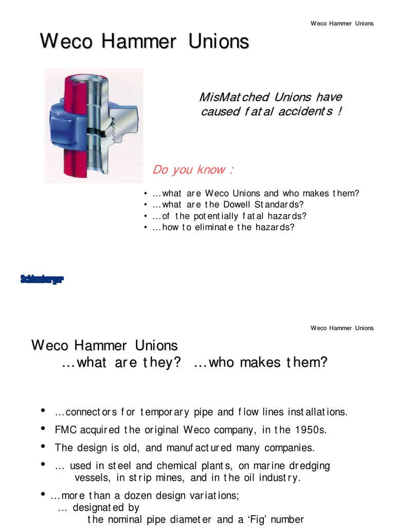 Weco Hammer Union Safety Guidelines | PDF | Pipe (Fluid Conveyance ...