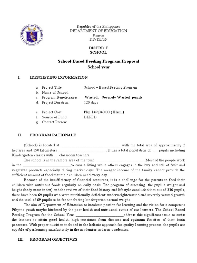 Program Proposal SBFP | PDF | Malnutrition