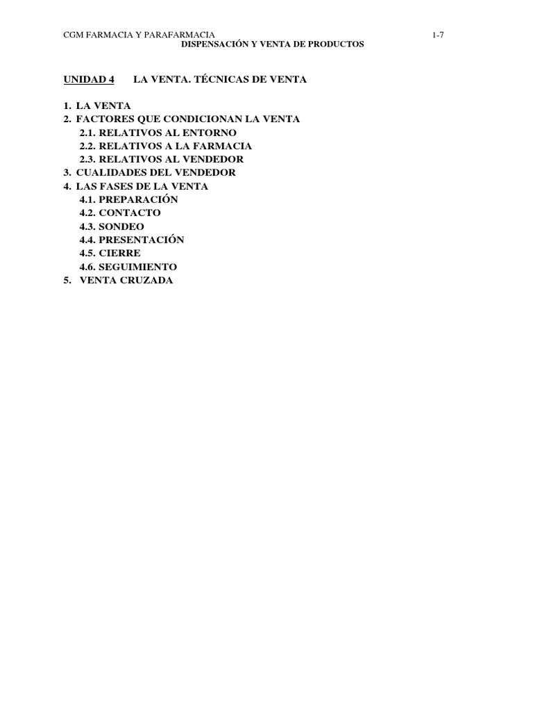 Unidad 4. La Venta. Técnicas de Venta | PDF | Farmacia | Cliente