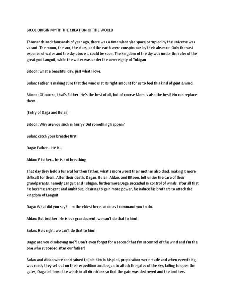 Bicol Origin Myth | PDF