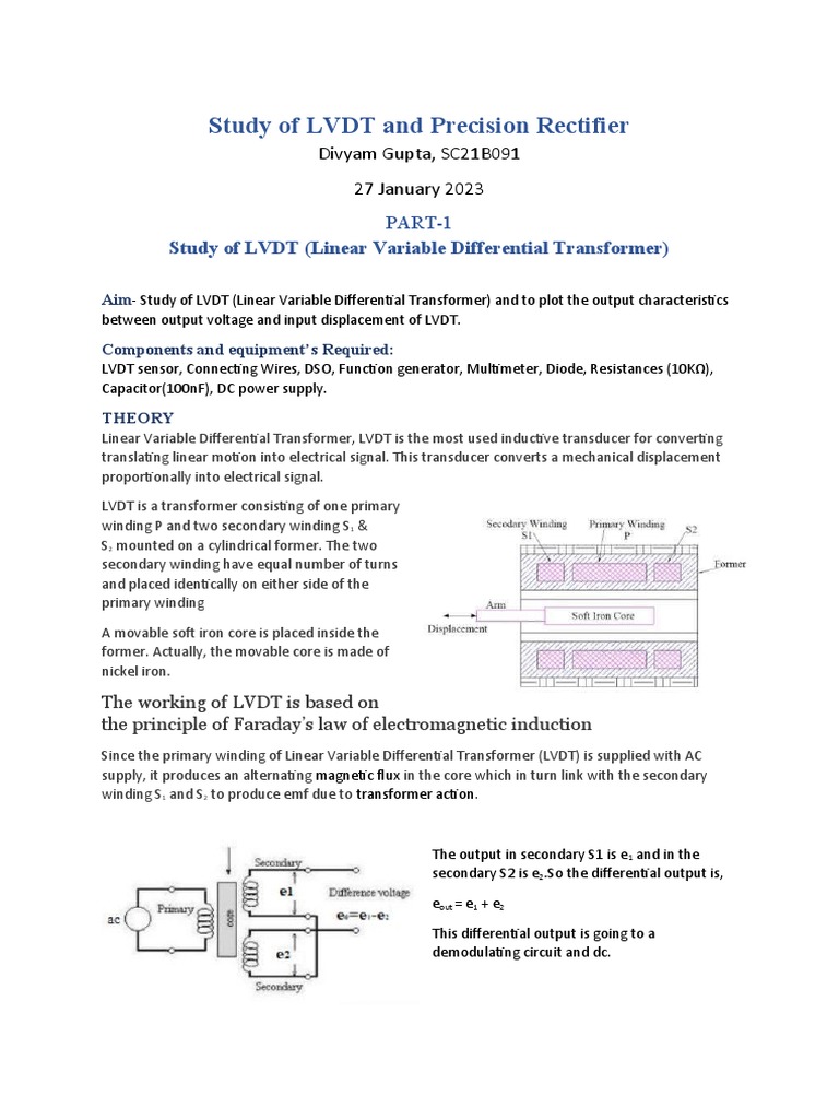 Study of LVDT and Precision Rectifier | Download Free PDF | Rectifier | Transformer