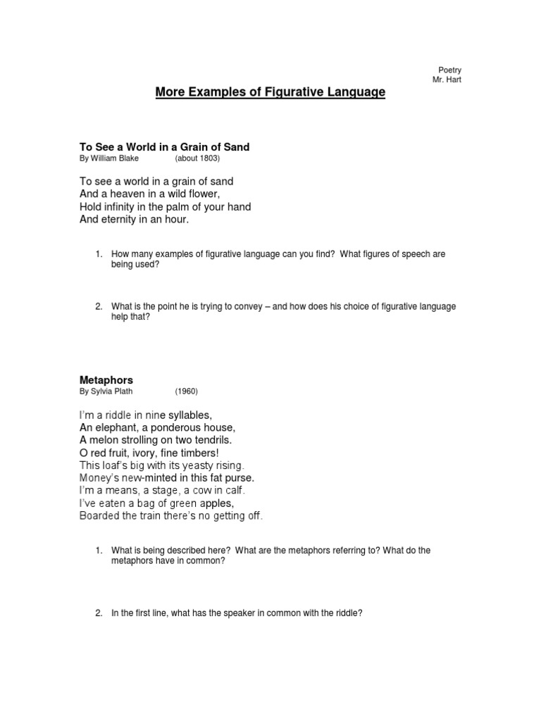 Figurative Language Poems Metaphors | PDF