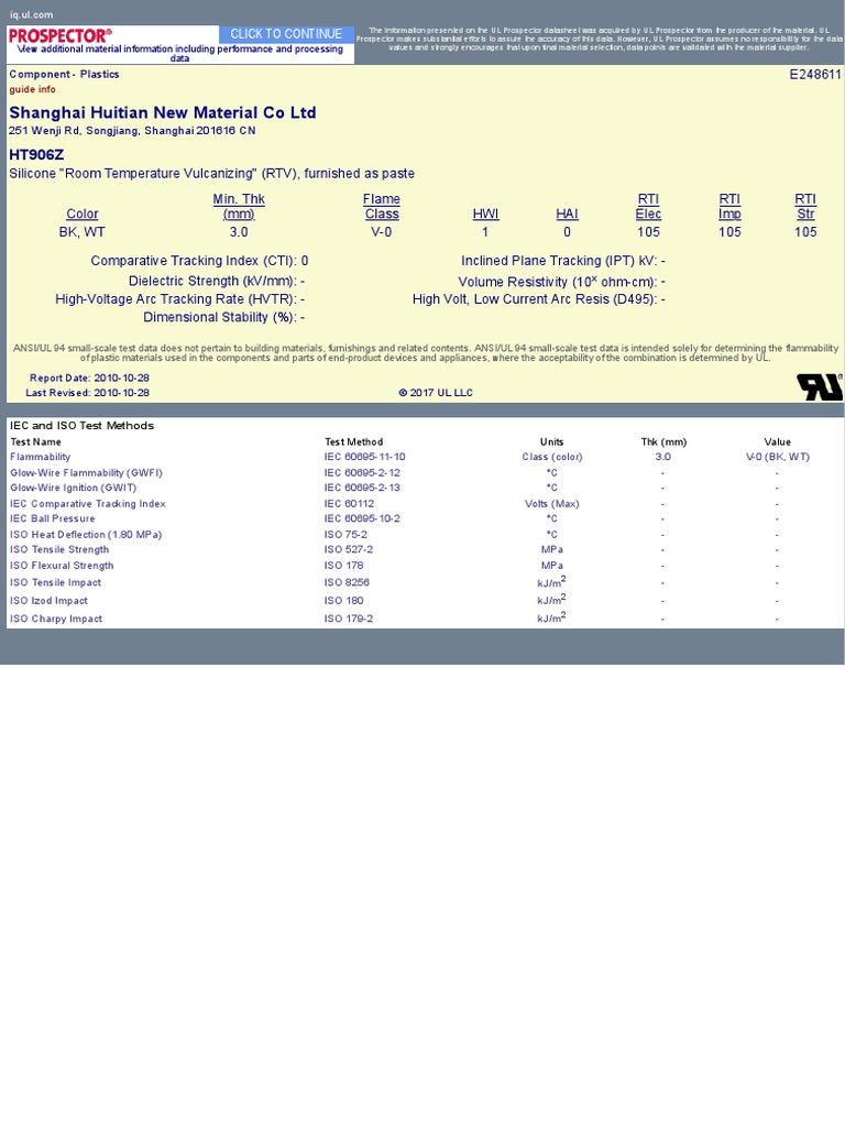 HT906Z UL Certification | PDF | Materials | Physical Sciences