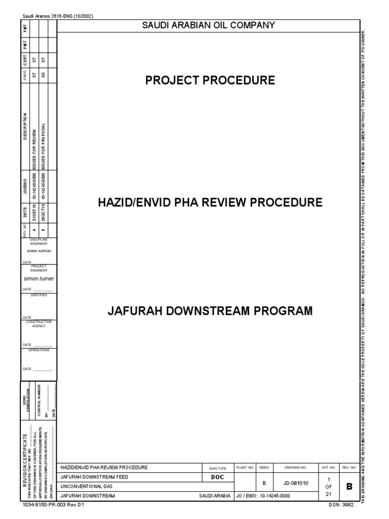 HAZID/ENVID Review Procedure for Jafurah | PDF | Hazards | Safety