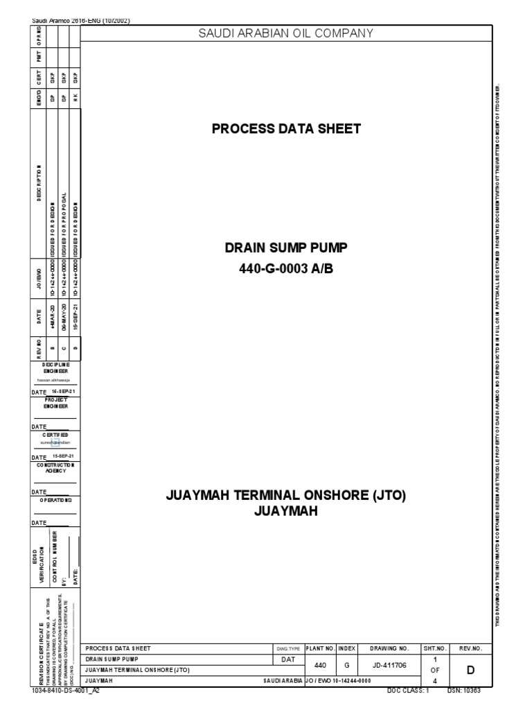 Juaymah Terminal Drain Sump Pump Data | PDF | Pump | Pressure
