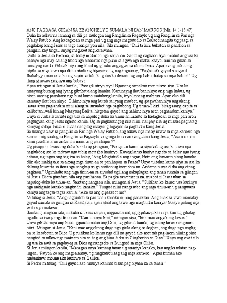 Ang Pagbasa Gikan Sa Ebanghelyo Sumala Ni San Marcos | PDF